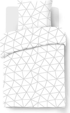 Vision Streetwear Parure de lit Hugo Blanc/Noir - 100% Coton - Anthracite - Set de Housse de Couette 140 x 200 cm avec 1 taie doreiller pour lit 1 Personne - Oekotex