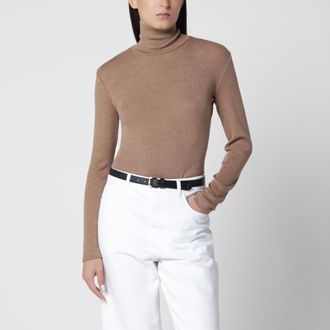 Max Mara Camel melierter Rollkragenpullover aus Schurwolle
