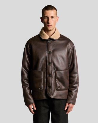 Lyle & Scott Jacke aus Kunstleder mit Shearling-Futter - Braun