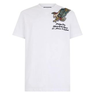 Philipp Plein Homme, Tops, Blanc, Taille: XL T-Shirt Col Rond Aigle Montecarlo