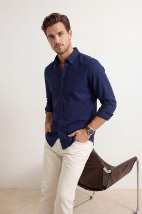Trendyol MAN Herren Dunkelblau Einfarbig Lang Regular Fit Hemden