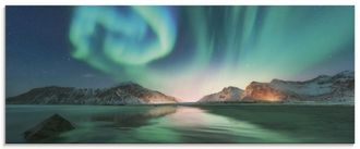 Artland ARTland Wanddeko Glasbilder Wandbild Glas Bild 125x50 cm Landschaftsbilder Polarlicht Natur Berge T9SZ