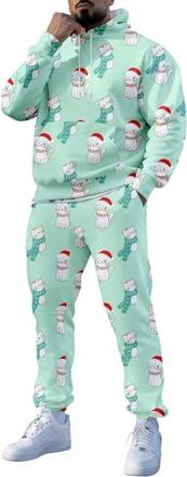 Generic Tenue 2 pièces à capuche pour homme - Coupe régulière - Survêtement de Noël amusant à manches longues pour homme - Sweat à capuche imprimé chaud et pa