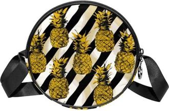 Generic Sac &agrave; bandouli&egrave;re rond rond pour femme, motif ananas avec fermeture &eacute;clair, bretelles r&eacute;glables, style d&eacute;contract&eacute;