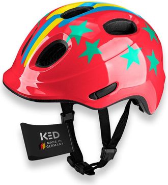 KED Cycling Meggy Spark Kinderfahrradhelm, Inmold, 360&deg; Verstellsystem, Reflektoren, Insektenschutznetz, Leicht, Verstellbar, Made In Germany, Farbe: Stellar Stri