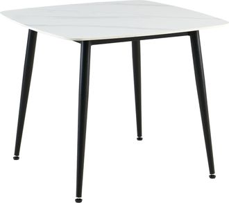Byliving Tisch Verona, Metall schwarz pulverbe. Keramikoptik wei&szlig;, platzsparend & modern, Esstisch, K&uuml;chentisch, Ma&szlig;e: B 90, H 75, T 90 cm