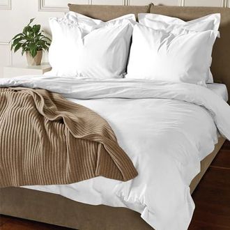 Pizuna Coton Luxueux Ensemble de Housses de Couette 200x200 cm 2 Personnes Blanc, Tissu de Satin de Coton &agrave; 800 Fils au Pouce carr&eacute; Housse de Couette Respira