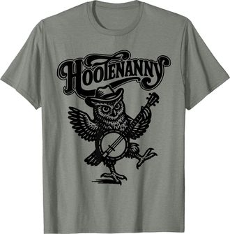 Giant Step Design Co. Hootenanny! Funny Banjo Owl Country Bluegrass Cottagecore T-Shirt