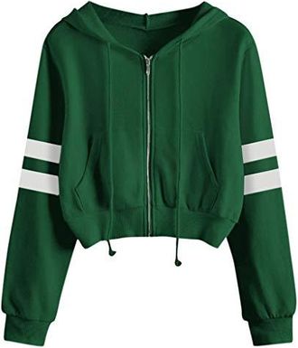 Generic Sweats à capuche pour femme avec fermeture éclair intégrale - Sweat à capuche blanc court pour femme - Pull à manches longues de couleur unie pour cha