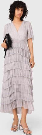 Maje Robe Mi-longue À Volants Métalisée - Argent - Maje