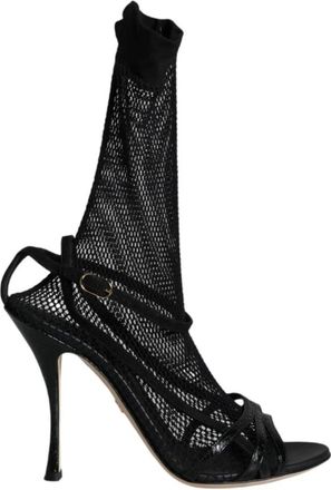 Dolce & Gabbana Sandaletten mit Mesh-Eins&auml;tzen - - Shoes - Damen - Schwarzk - 39 1/2 EU
