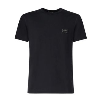 Dolce & Gabbana T-shirt en coton avec plaque logo - Homme - Tops - Bleu - Taille: L