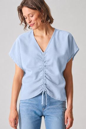Hempage Hempage Damen vegan Bluse Gathered Summer Rauchblau