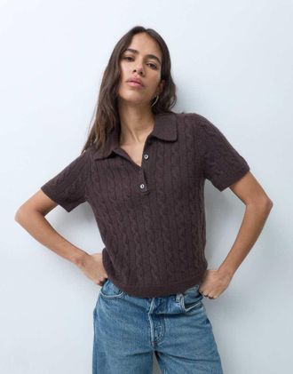 Abercrombie & Fitch kurz&auml;rmliges Polohemd mit Zopfmuster in Braun