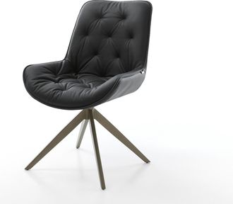 DELIFE Drehstuhl Taimi-Flex Echt-Leder Schwarz Kreuzgestell breit Effektfinish Titan 360&deg; drehbar Wippfunktion, Esszimmerst&uuml;hle