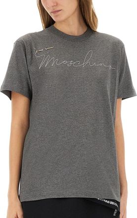 Moschino Embroidered Logo Cotton T-Shirt - Gray