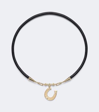 Marie Lichtenberg Collier Bonne Chance Small en or 18 ct, cuir et diamants