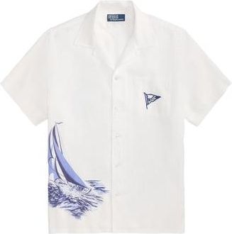 Polo Ralph Lauren cHemise manches courtes imprim&eacute;e en lin
