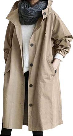Generic Regenmantel Damen Wasserdicht Herbst Regenjacke Lang Locker Parka Windjacke Trenchcoat Outdoorjacke Übergangsjacke Große Größen,Beige,XXL