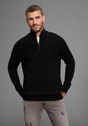 Bruno Banani Troyer BRUNO BANANI, Herren, Gr. 4XL (68/70), schwarz, Strick, Obermaterial: 50% Baumwolle, 50% Polyacryl, Basic schmal, Rippb&uuml;ndchen, Pullover Troyer