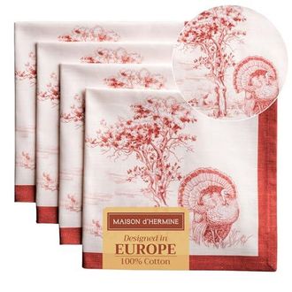 Maison d'Hermine Maison dHermine Holy Jouy Lot de 4 Serviettes Douces et Confortables 100% Coton Idéal pour Un dîner en Famille Mariage Cocktail Cuisine Accueil Thanks