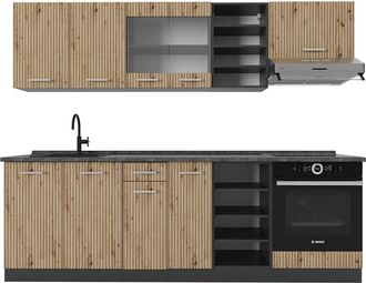 Vicco Küchenzeile R-Line, Artisan Eiche/Anthrazit, 240 cm ohne Arbeitsplatte