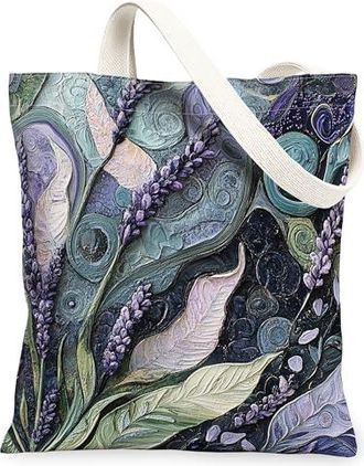 Generic Sac fourre-tout en toile de fleurs de lavande printani&egrave;re pour le shopping, 33 x 38,1 cm, sac d&eacute;picerie r&eacute;utilisable pour femme, peinture esth&eacute;tique, 