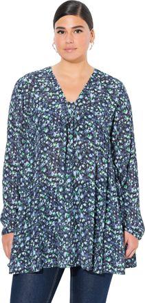 Ulla Popken Womens, Alloverdruck, A-Linie, Carree-Ausschnitt, Langarm Blusen, Atlantikblau, 46/48