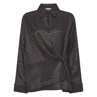 Fendi Seiden Schach Jacquard Hemd mit Drapiertem Detail - - Blouses & Shirts - Damen - Braun - 2XS