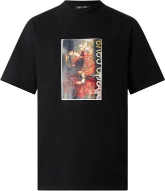 Roberto Cavalli Homme, Tops, Noir, Taille: S T-shirt imprim&eacute; serpent et rose effet vieilli