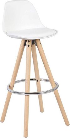 Woltu 1 x Barhocker 1 Stück Barstuhl aus Kunststoff Holzgestell mit Lehne + Fußstütze Design Stuhl Küchenstuhl optimal Komfort weiß