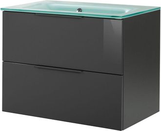 Fackelmann LUNA Badm&ouml;bel Set 2 Teile / Glas Waschbecken / Waschbeckenunterschrank mit 2 Schubladen / Badschrank mit Soft-Close / hochwertige M&ouml;bel