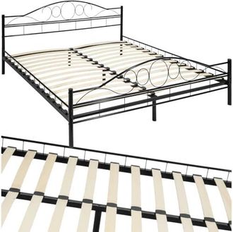 TecTake Cadre de lit avec sommier en Bois Lit 180x200 cm Cadre en Acier laqu&eacute; &eacute;poxy Lit Double 2 Personnes Adulte, ado ou Enfant Chambre Adulte Moderne Meuble