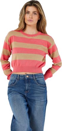 Noisy May Noisy may A/S Damen Nmzoe L/S O-neck Crop Knit Noos Pullover, Sun Kissed Coral/Stripes:nomad Stripes, L EU