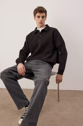 Trendyol MAN Herren Schwarz Einfarbig Lang Oversize Sweatshirts