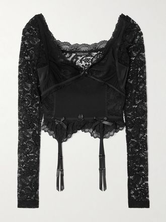 Balenciaga Haut Raccourci En Dentelle À Finitions En Jersey Et En Tulle - Noir