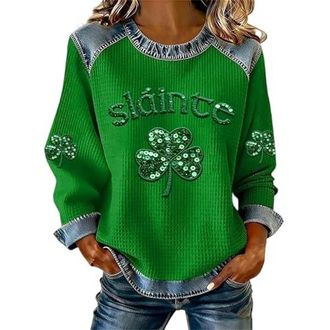 Generic Sweat-shirt pour femme sur le th&egrave;me de la Saint-Patrick - Imprim&eacute; num&eacute;rique - Tendance - Tricot d&eacute;contract&eacute; - Col rond - Manches longues - Doux - Resp