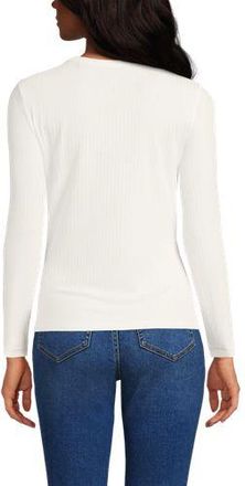 Lands End Henley-Shirt mit langen Ärmeln, Damen, Größe:36-38 regular, Weiß, Viskose, by Lands End