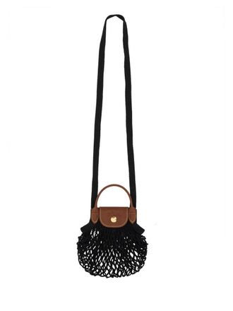 Longchamp Womens Le Pliage Filet Mini Bag Black Cotton Handbags Hand