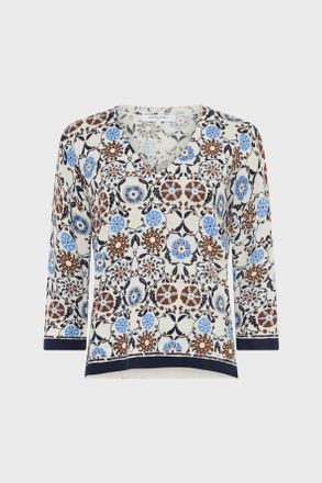 Gerard Darel Pull V imprim&eacute; en coton et lin - LIVA - Marron