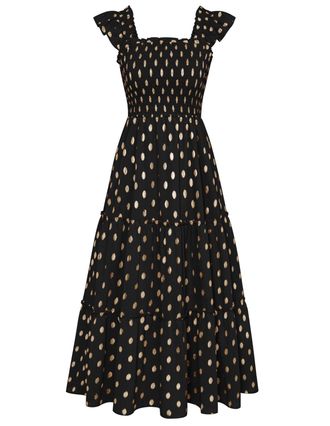 Grace Karin Damen Lässig A-Linie Sommerkleid Glitzer Partykleid Leicht Ärmellos Freizeitkleid mit Flatterärmel Schwarz S