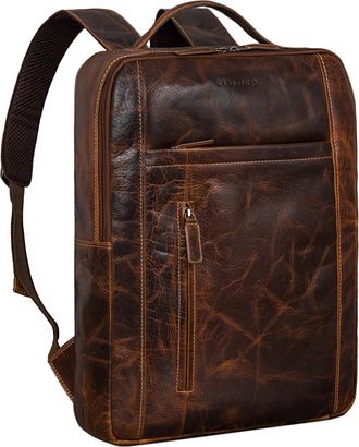 STILORD Connor Moderner Rucksack mit Laptopfach 15,6 Zoll Business Rucksack Leder Groß Lederrucksack Vintage Laptoprucksack Echtleder, Farbe:luino - braun