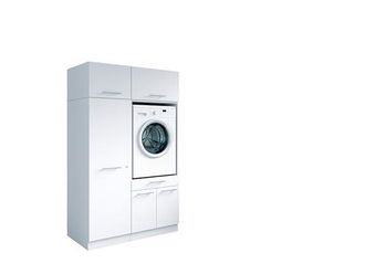 Laundreezy Waschraum Komplett-Set, Wei&szlig; - Modulares Schranksystem f&uuml;r Waschk&uuml;che & Hauswirtschaftsraum - 118 x 200 x 68 cm (B/H/T)