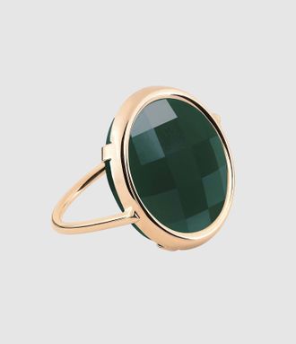 Ginette NY Bague Pixie Ever Disc Agathe Verte Or Rose