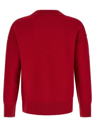 Ami Wool Logo-Embroidered Cardigan - Red