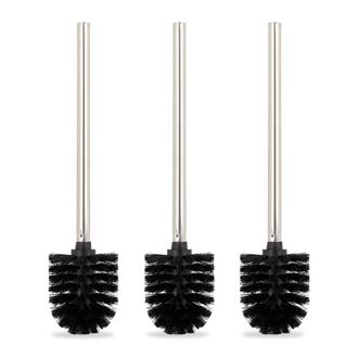 Relaxdays Toilettenbürste, 3er Set, WC, Ersatz, Abnehmbarer Bürstenkopf, Klobürste Edelstahl, HxD: 35 x 8 cm, schwarz