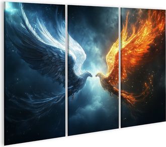 Islandburner Bild auf Leinwand Phoenix Kampf Himmel Feuer und Eis Flammen und Wolken Kunstwerk Bilder Wandbilder Poster