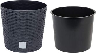 Prosperplast Pflanzkübel inkl. Einsatz D 40 cm Rattan-Optik anthrazit Blumentopf Rato Serie
