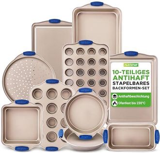 Nutrichef NutriChef Backset 10-teilig - Antihaft Backformen mit Silikongriffen, stapelbar, ofenfest bis 230 °C für Kuchen, Muffins & Brot