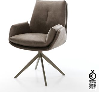 DELIFE Drehstuhl Clea-Flex Mikrofaser Taupe Vintage Kreuzgestell breit Effektfinish Titan 360&deg; drehbar Wippfunktion, Esszimmerst&uuml;hle